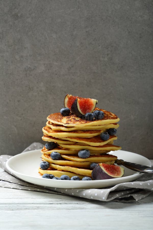 Stack of Pancakes with Fruits Stock Image - Image of summer, syrup ...