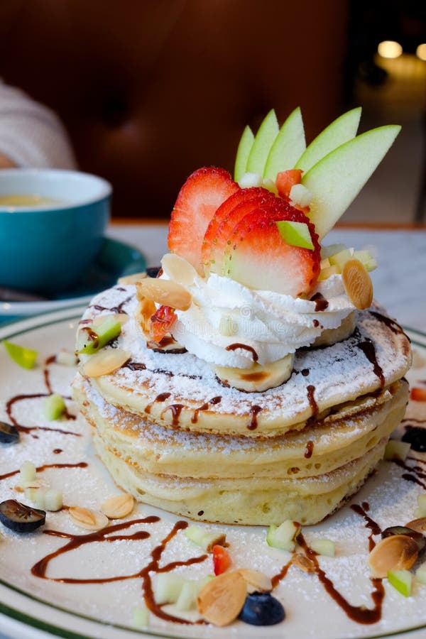Stack of Pancakes with Fruits Stock Photo - Image of food, snack: 87520054