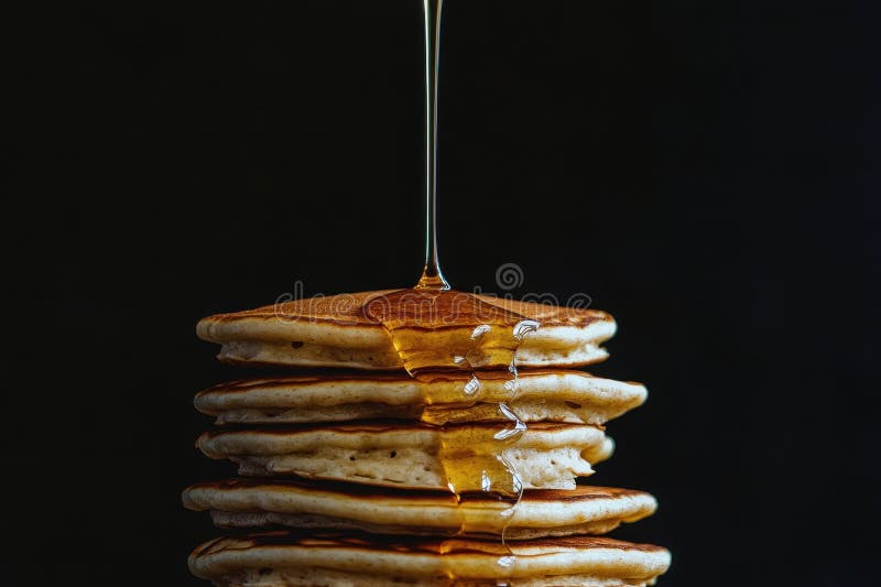 Stack of Pancakes with Honey Drizzle on Dark Background Stock Image ...