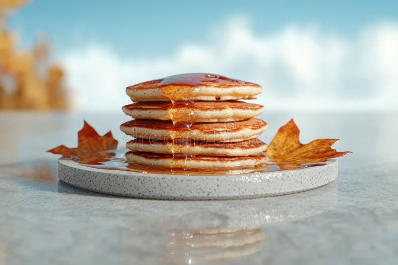 Stack of Pancakes with Maple Syrup and Autumn Leaves. Stock ...