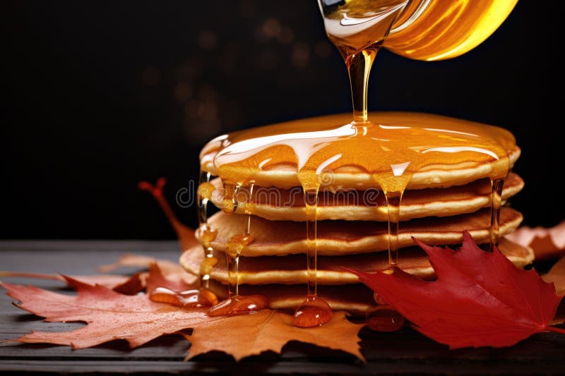 A Stack of Pancakes Overlaid with a Close-up Shot of Maple Syrup ...