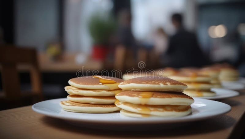 Stack of Pancakes on a Plate in Cafe. Stock Photo - Image of space ...