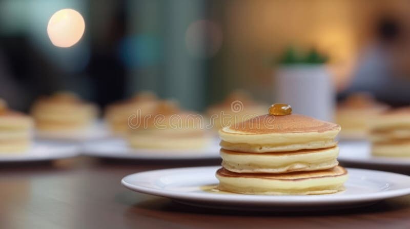Stack of Pancakes on a Plate in Cafe. Stock Photo - Image of flapjacks ...