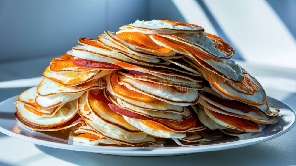 A Stack of Pancakes on a Plate with Orange and Yellow Toppings, AI ...