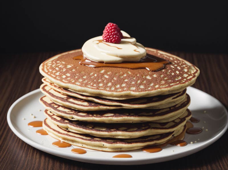 A Stack of Pancakes with a Raspberry on Top Stock Photo - Image of ...