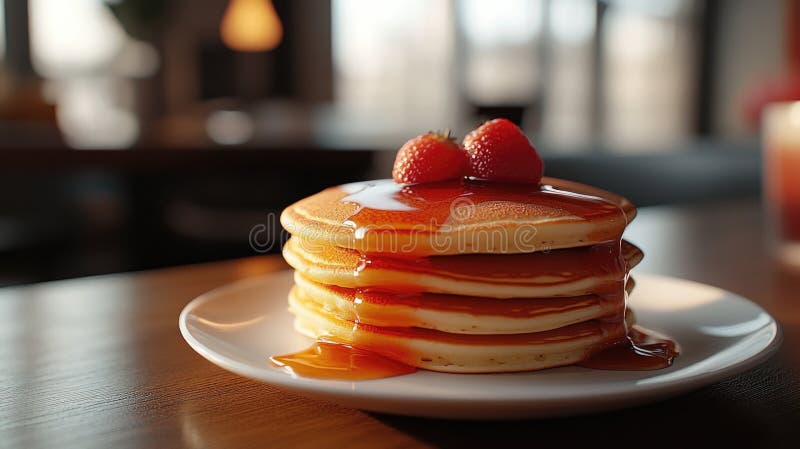 Stack of Pancakes with Strawberry Syrup on Top Stock Photo - Image of ...