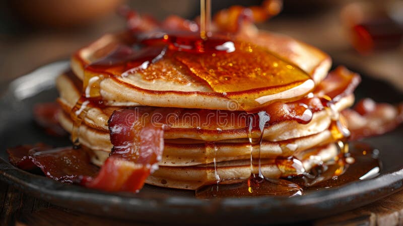 Stack of Pancakes with Syrup and Bacon. Stock Photo - Image of food ...