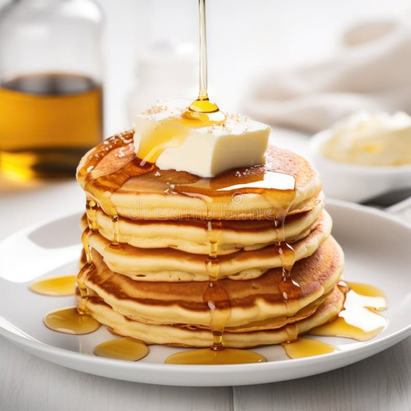 A Stack of Pancakes with Syrup and Butter on a Plate Stock Image ...