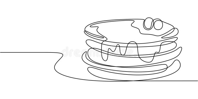 Stack of Pancakes with Syrup and Fruit Continuous Line Drawing ...