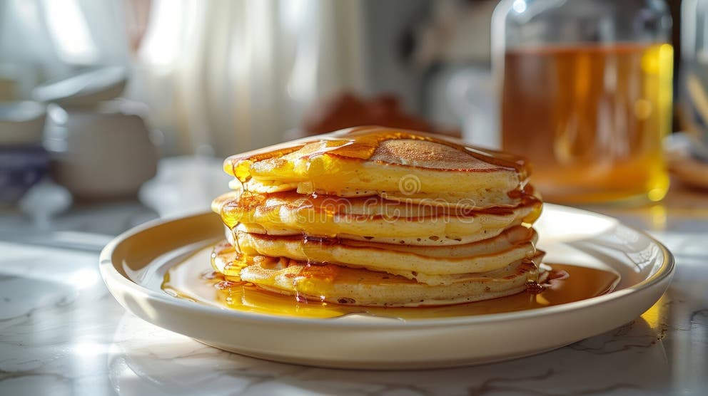 Stack of Pancakes with Syrup on Plate Stock Image - Image of pancakes ...