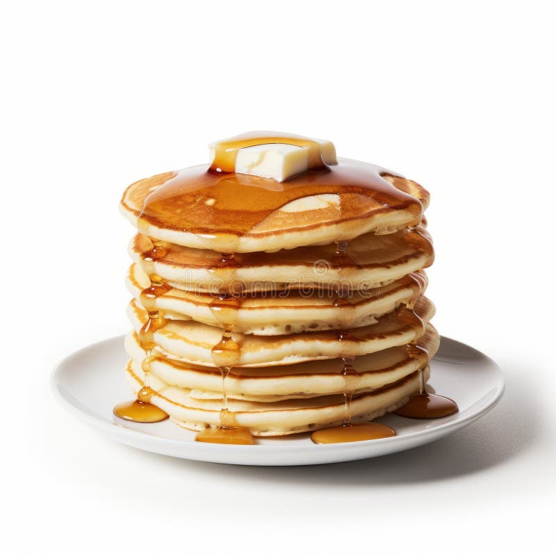 Delicious Pancakes with Butter and Syrup on a White Plate Stock ...
