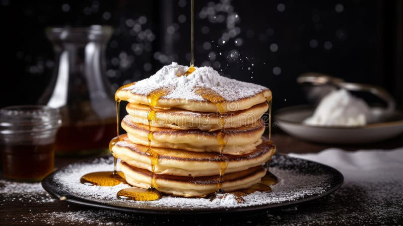 Stack of Pancakes with Syrup and Powdered Sugar Stock Illustration ...