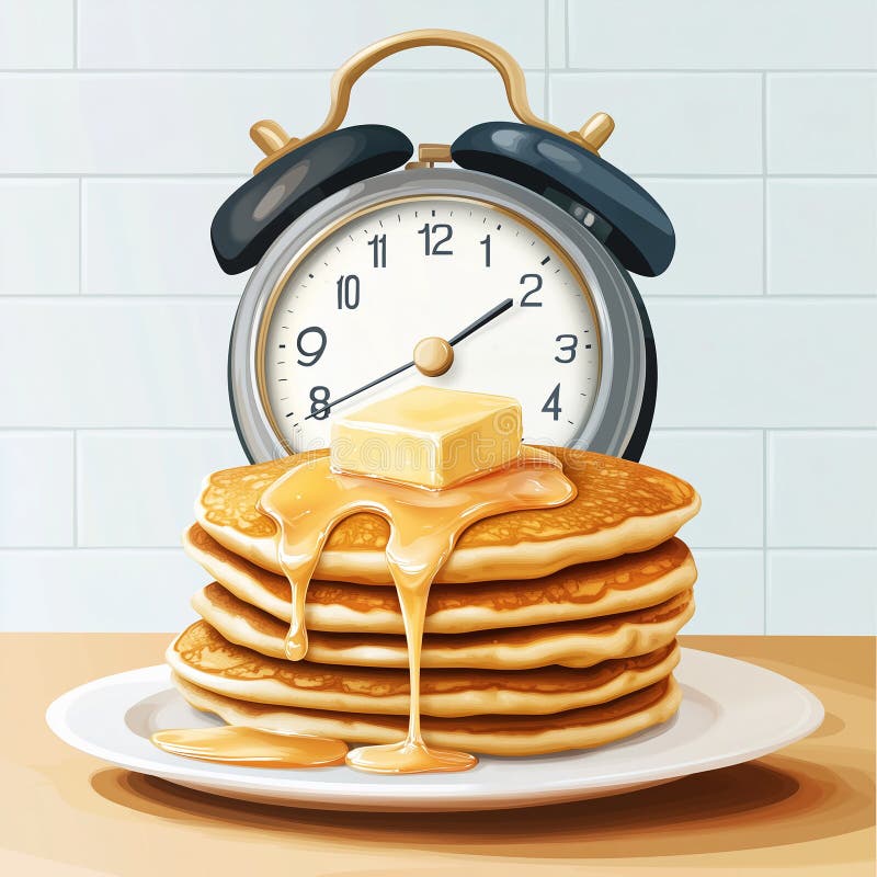 Stack of Pancakes Topped with Butter and Syrup in Front of a Classic ...