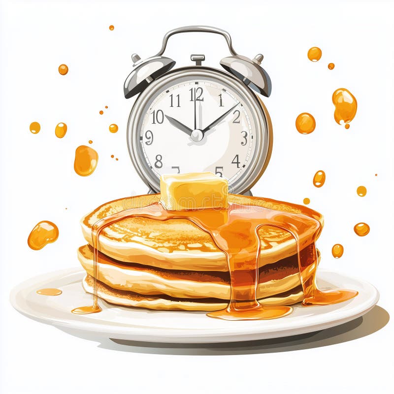 Stack of Pancakes Topped with Butter and Syrup in Front of a Classic ...