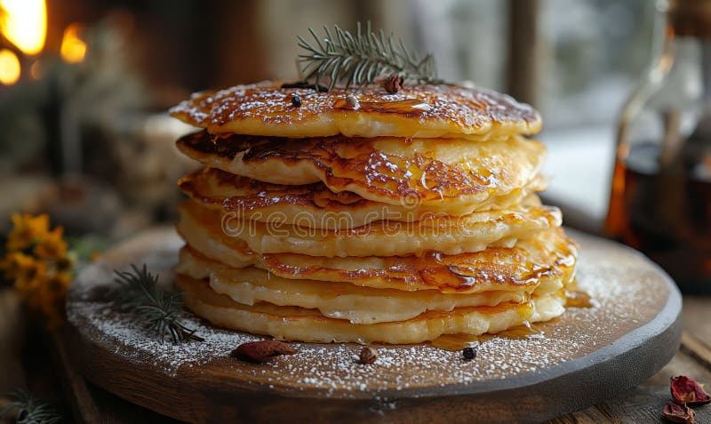 Stack of Pancakes on Wooden Plate. Stock Photo - Image of food ...