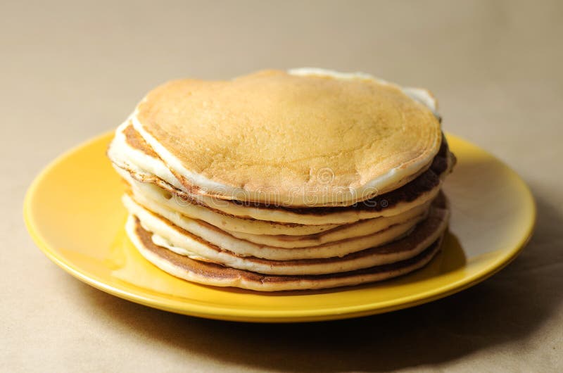 Stack of Pancakes on a Yellow Plate Stock Photo - Image of pastry, real ...