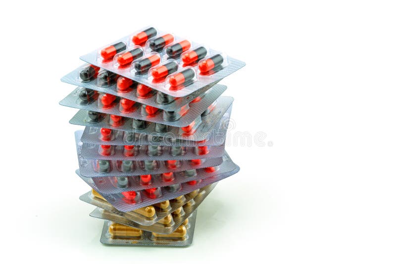 Stack Panels of Pills, Oral Medicine Isolated on White Stock Photo ...