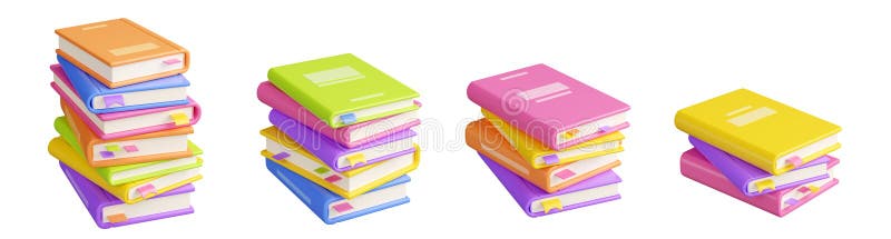 Stack of Paper Books of Different Height. 3D Render Illustration Set ...