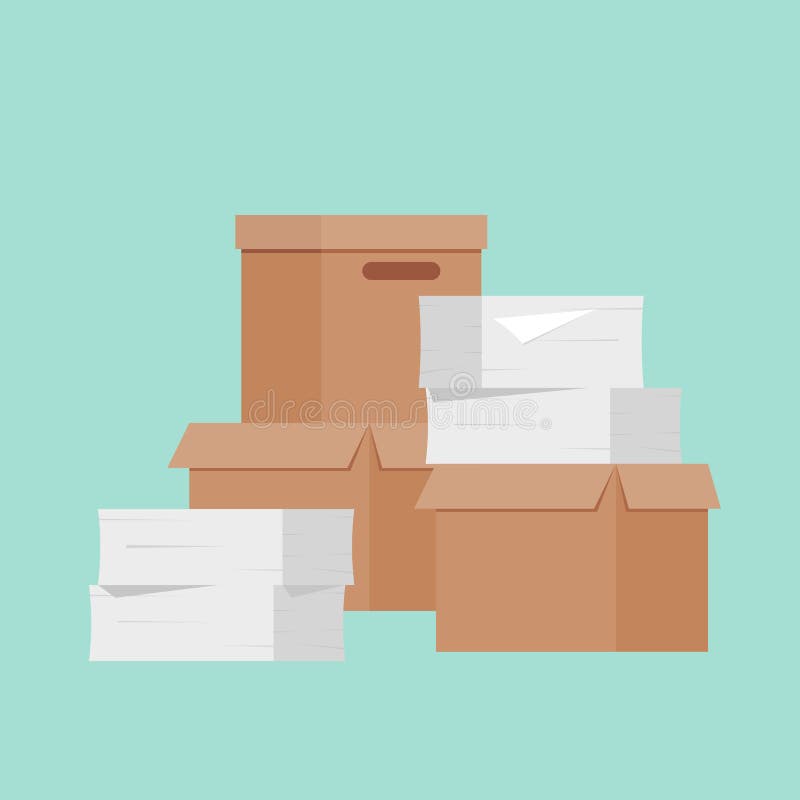 Stack of Paper and Box, Stack of Document, Flat Design Stock Vector ...