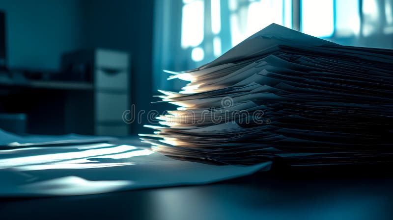 Stack of Paper Documents Creating Shadow in Office Setting with ...