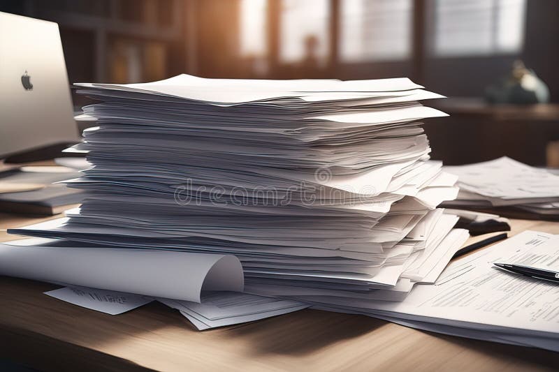 Stack of Paper Documents on Desk. 3 D Rendering.stack of Paper ...