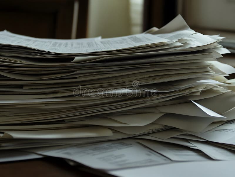A Stack of Paper Documents. Paperwork Mess on a Desk Stock Illustration ...