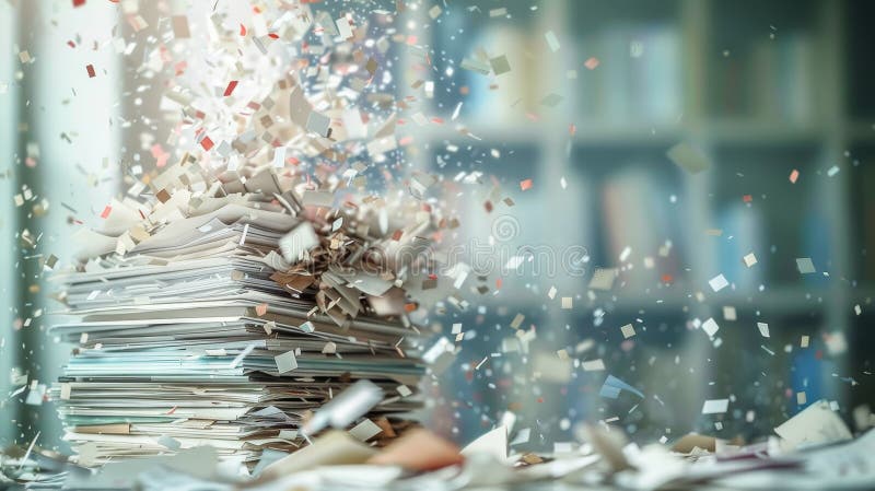 A Stack of Paper Documents Shredding into Digital Files, Representing ...