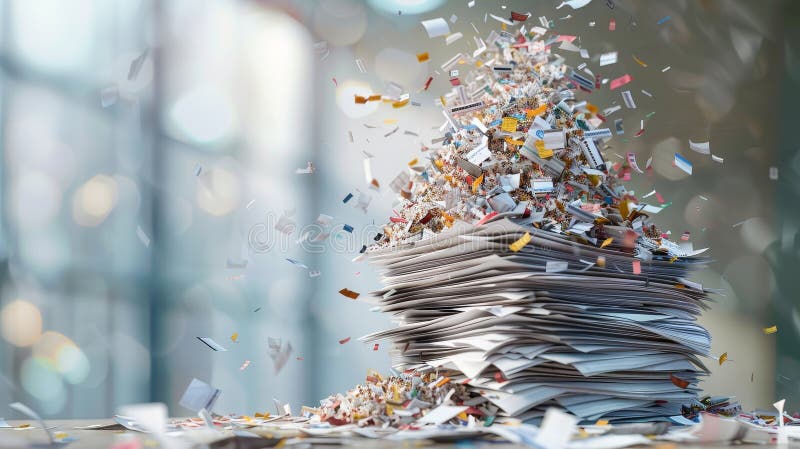 A Stack of Paper Documents Shredding into Digital Files, Representing ...
