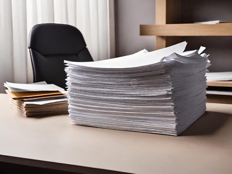 Stack of Paper Documents on Table Stock Illustration - Illustration of ...