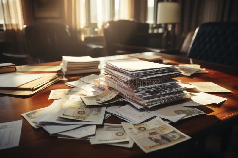 Stack of Paper Documents on a Worktable Stock Illustration ...