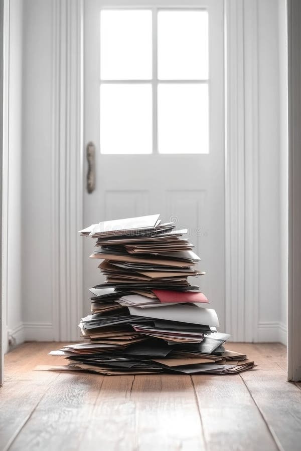 Stack of Paper Files in a Bright Hallway by Closed Door Stock Image ...
