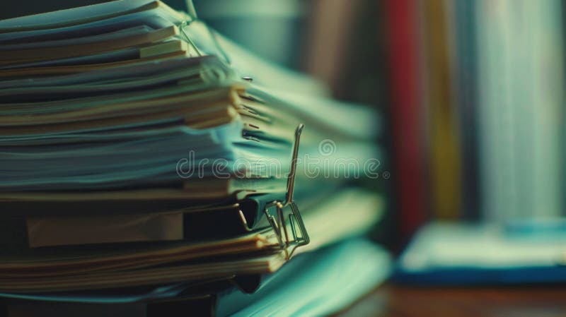Stack of Paper Files on Table in Office Stock Image - Image of folder ...