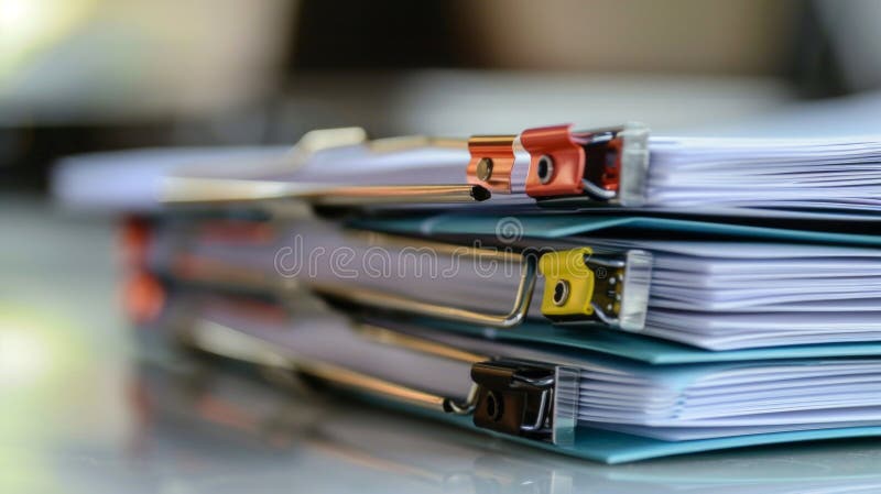 Stack of Paper Files on Table in Office Stock Image - Image of ...
