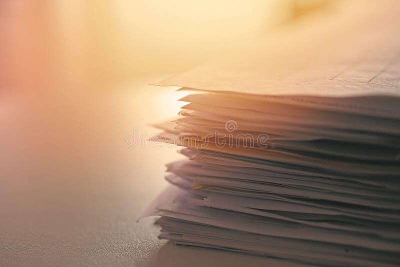 Stack of Paper Files on Work Desk in Office Stock Photo - Image of data ...