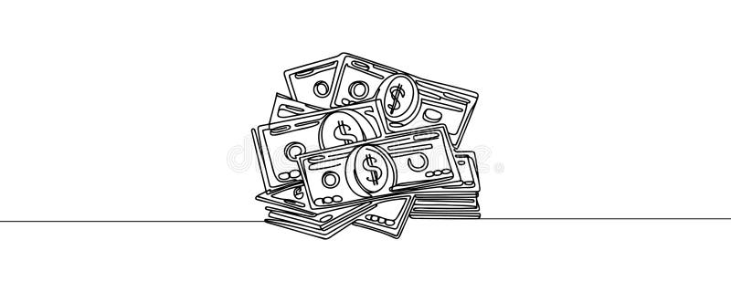 A Stack of Paper Money, Cash, Banknotes, Dollars, in One Line ...