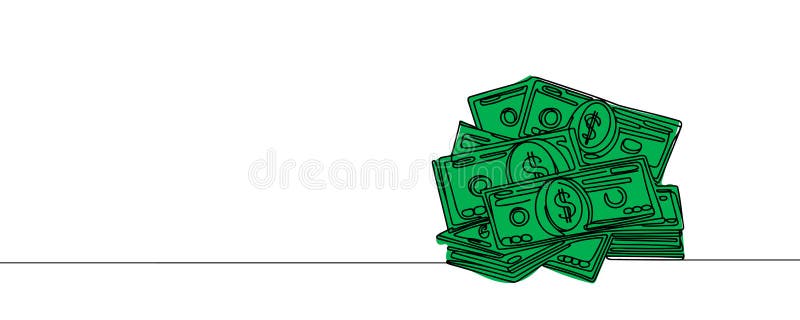 A Stack of Paper Money, Cash, Banknotes, Dollars, in One Line ...
