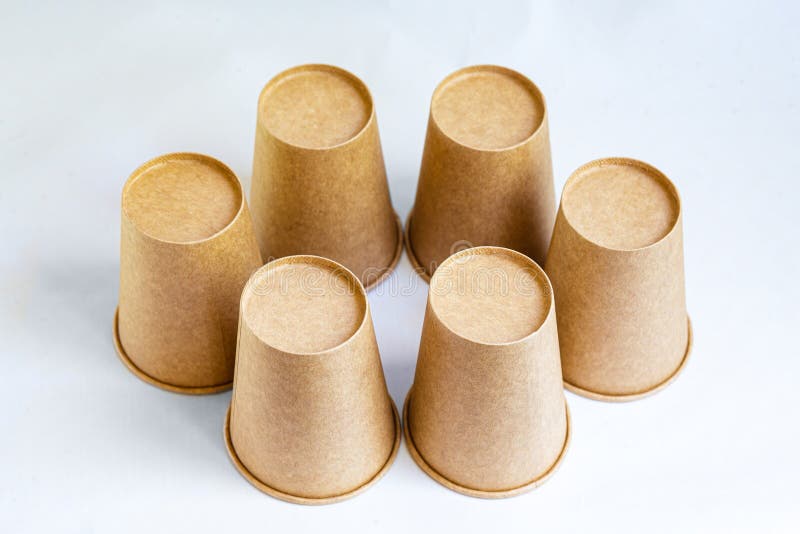 Stack of Paper Mugs. Six Disposable Paper Cups Made of Cardboard Kraft ...