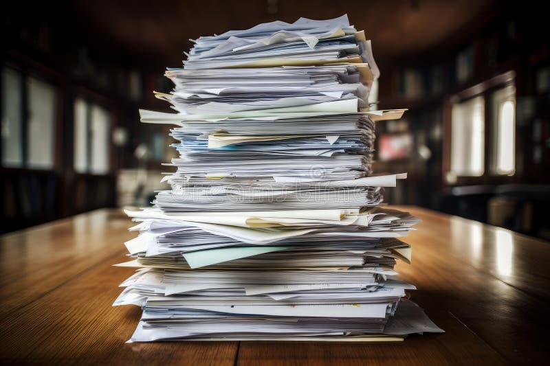 Stack Paper Office File. Generate AI Stock Photo - Image of busy ...