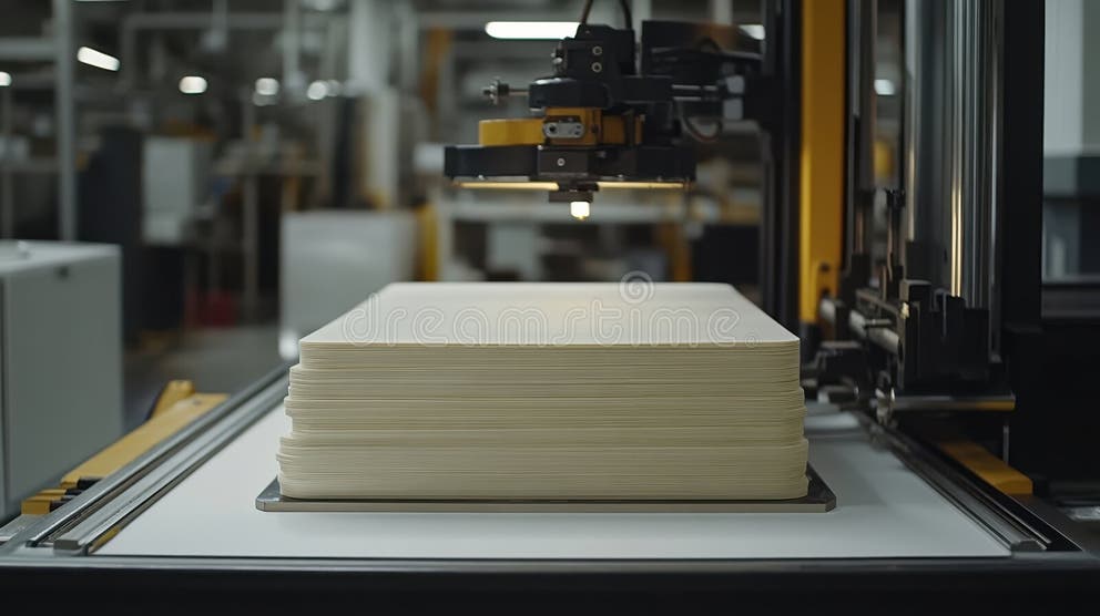 A Stack of Paper Rests on a Machine Inside a Factory, Showcasing the ...
