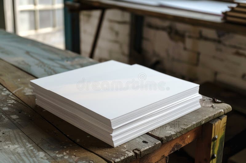 A Stack of Paper Sits on Top of a Wooden Table, Great for Office or ...