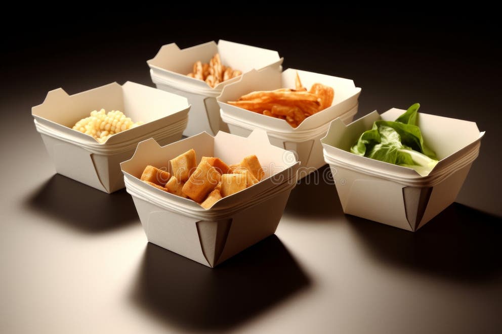 A Stack of Paper Wraps, Paper Bowls and a Set of Different Food ...