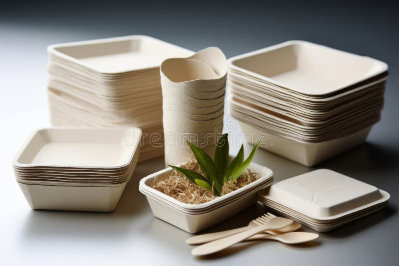 A Stack of Paper Wraps, Paper Bowls and a Set of Different Food ...