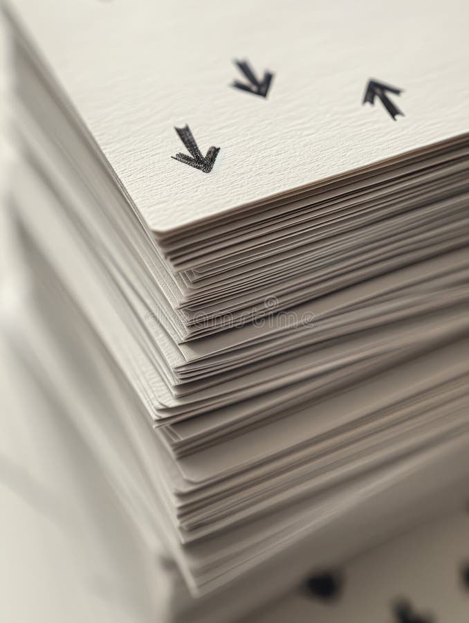 Stack of Papers with Black Arrows Pointing in Different Directions ...