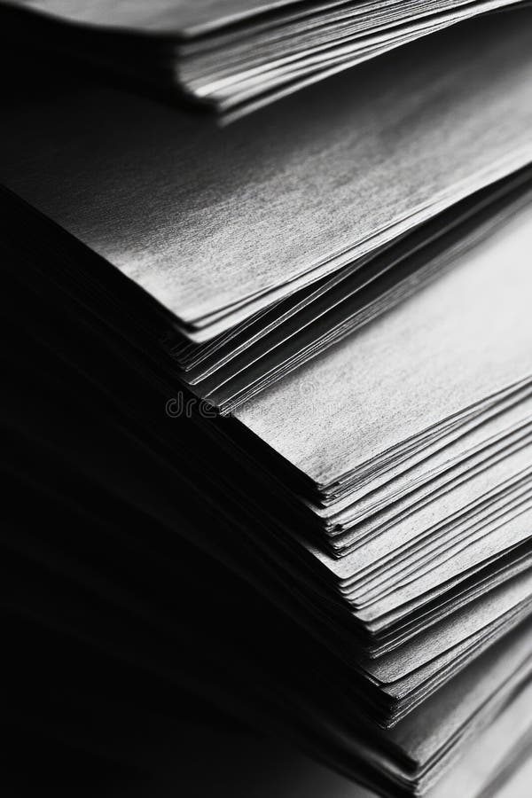 A Stack of Papers with a Black and White Filter Stock Photo - Image of ...