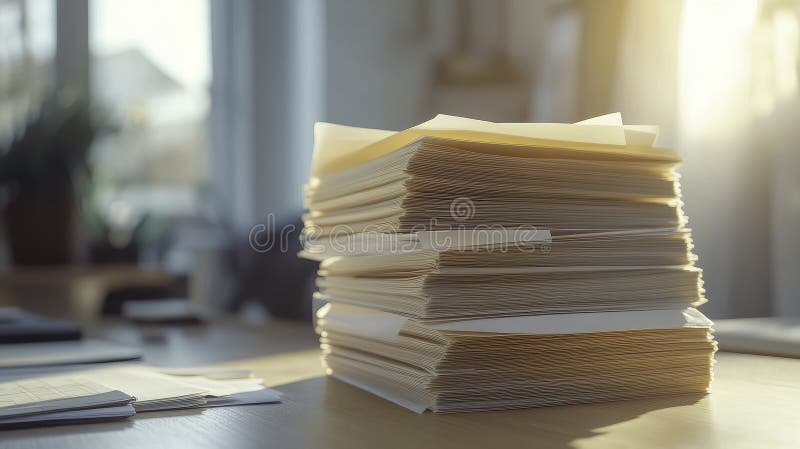 Stack of Papers in a Bright Office Setting Stock Illustration ...