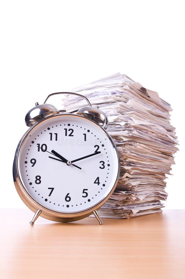 Stack of Papers and Clock Isolated Stock Image - Image of clock ...