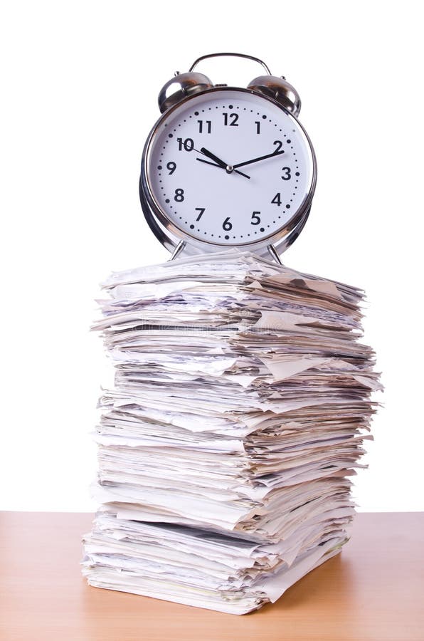 Stack of Papers and Clock Isolated Stock Image - Image of book ...