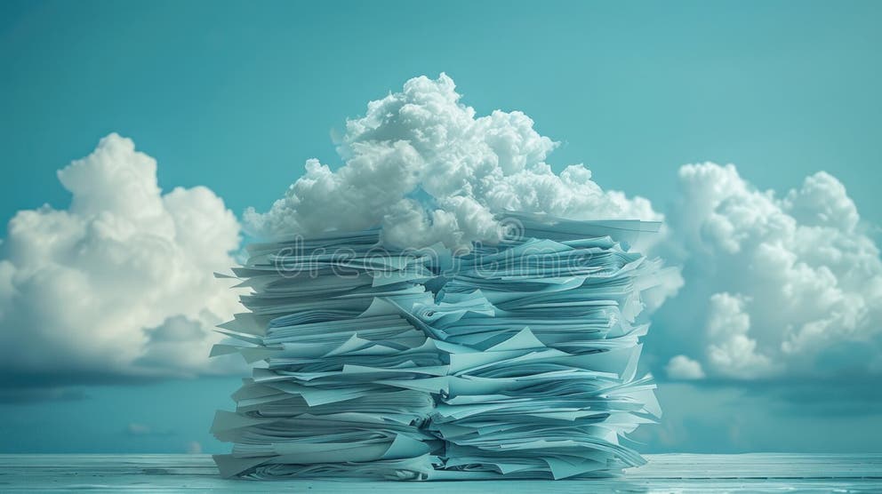 A Stack of Papers with a Cloud on Top of it Stock Image - Image of ...