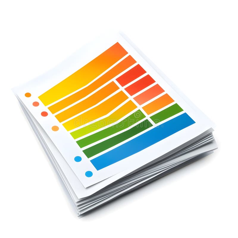 A Stack of Papers with a Colorful Chart on Top Stock Illustration ...