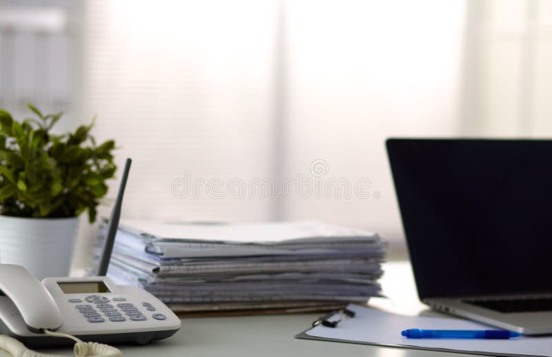 Stack of Papers on the Desk with Computer Stock Photo - Image of heap ...